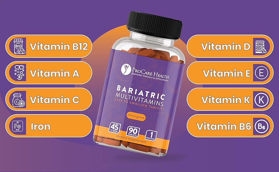 Amazon.com: Procare Health Bariatric Multivitamin with Iron 45mg (90 Easy to Swallow Tablets ...