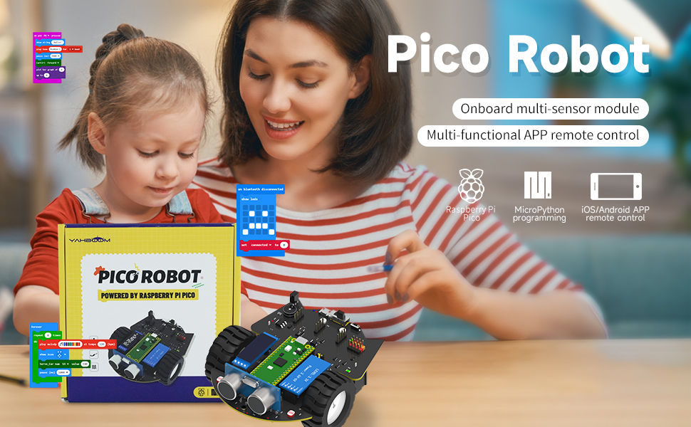 Amazon.com: Yahboom Raspberry Pi Pico Smart Robot Car Starter Programming Robot Kit DIY ...