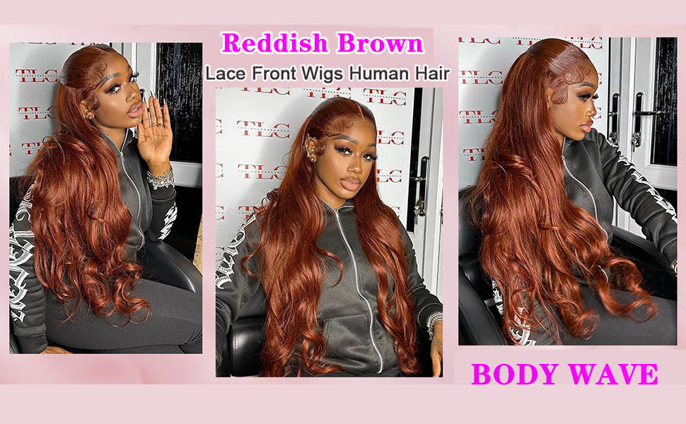 Amazon.com : Reddish Brown Lace Front Wigs Human Hair 180 Density 13X4 HD Lace Frontal Wigs ...