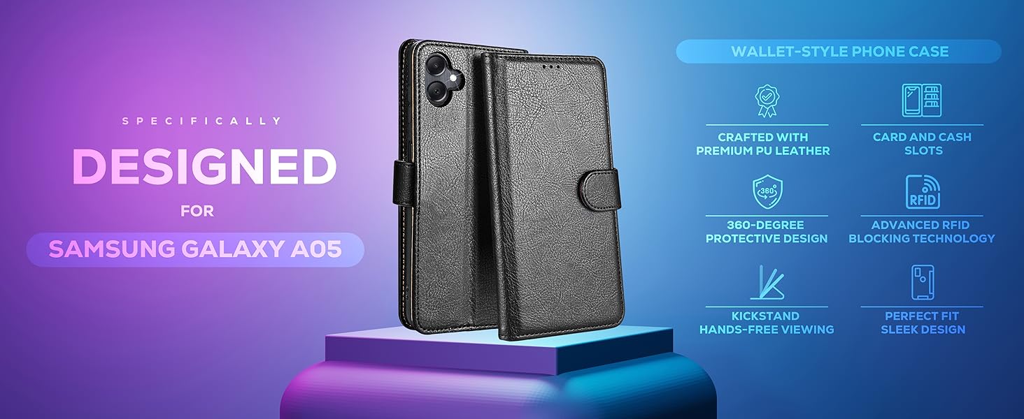 Case Collection for Samsung Galaxy A05 Phone Case - Premium Leather Folio Flip Cover | RFID ...