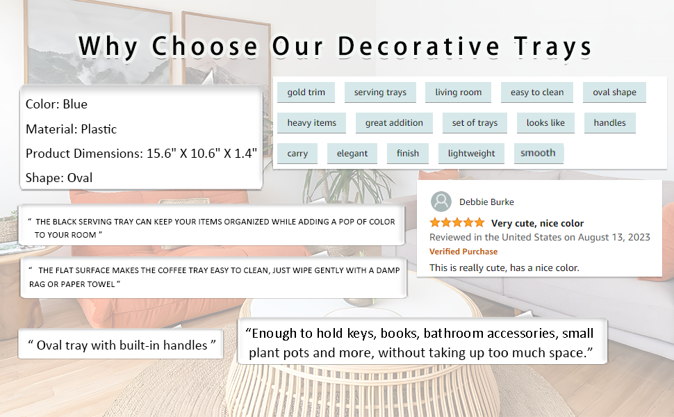 Amazon.com: MAONAME Blue Decorative Tray, Oval Serving Tray with ...