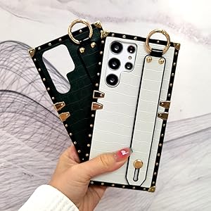 Amazon.com: BUSDOG Luxury Leather for Samsung Galaxy S22 Ultra Case with Wristband Strap Anti ...