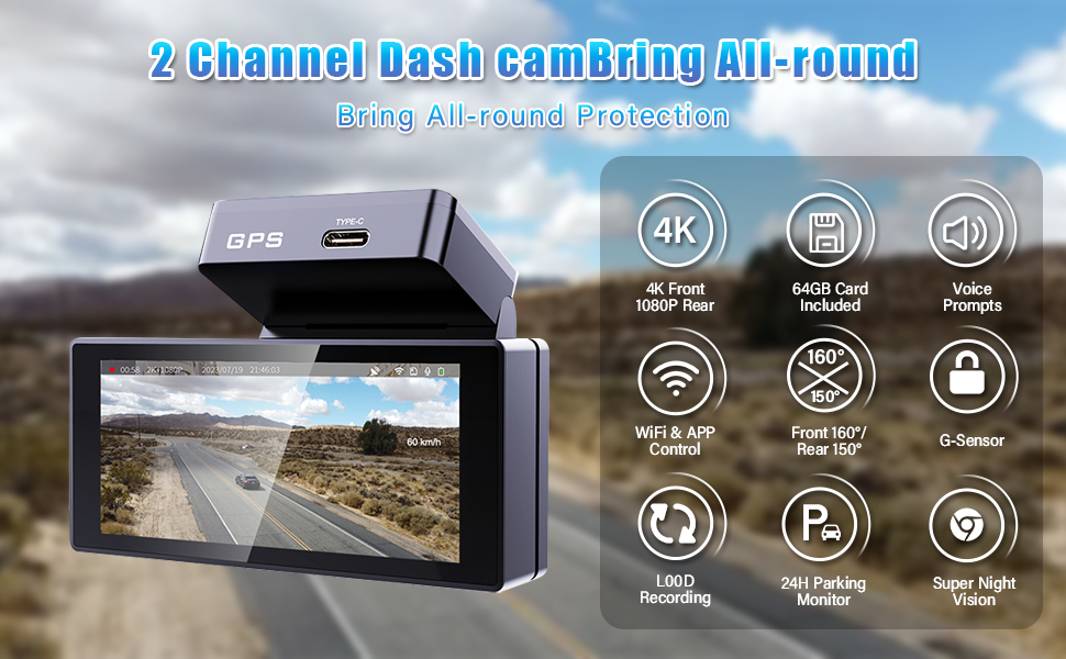 Amazon.com: Joyanksd K03 On-Dash Cameras - Front and Rear Dash Cam for Cars, 4K Dual DashCam ...