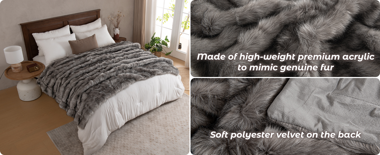Amazon.com: HOMFINE Luxury Faux Fur Blanket - Super Thick Warm Long ...