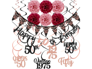 Amazon.com : Uiorgui Large 50th Birthday Card for Women with Envelope, Black Rose Gold Happy ...