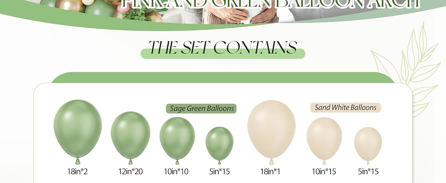 Amazon.com: 147pcs Pink and Green Balloon Arch Garland Kit, 5 10 12 18inch Sage Green Light Pink ...