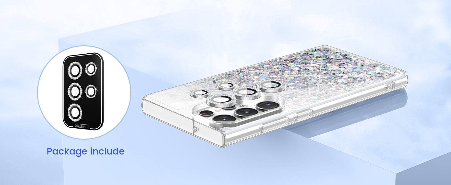 Amazon.com: Caka [1+5] for Galaxy S23 Ultra Case, S23 Ultra Case Glitter with Camera Lens ...