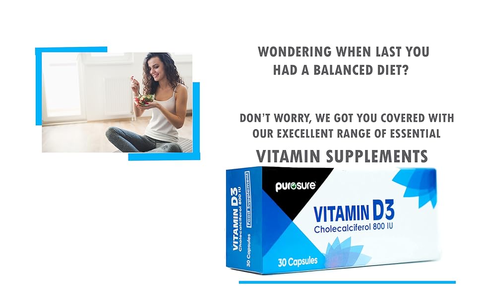 Vitamin D3 800 IU - 30 Capsules - High Potency, Easy to Swallow Pure Vitamin D Softgel Capsules ...