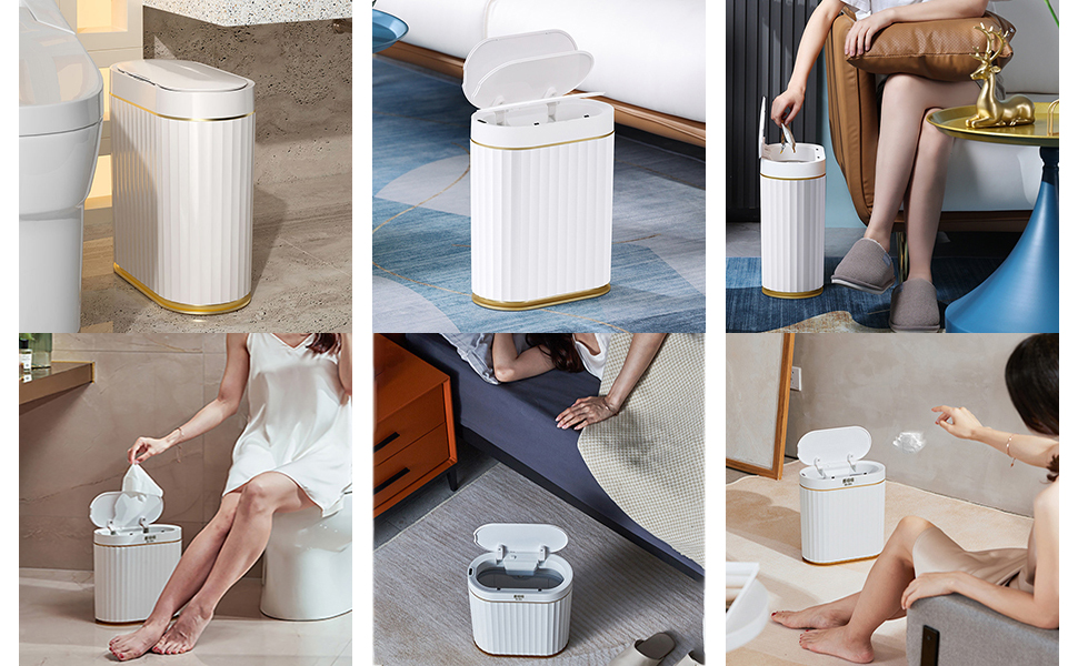 Smart Trash Bin with Lid, 7 Liter Slim Automatic Garbage Can ...