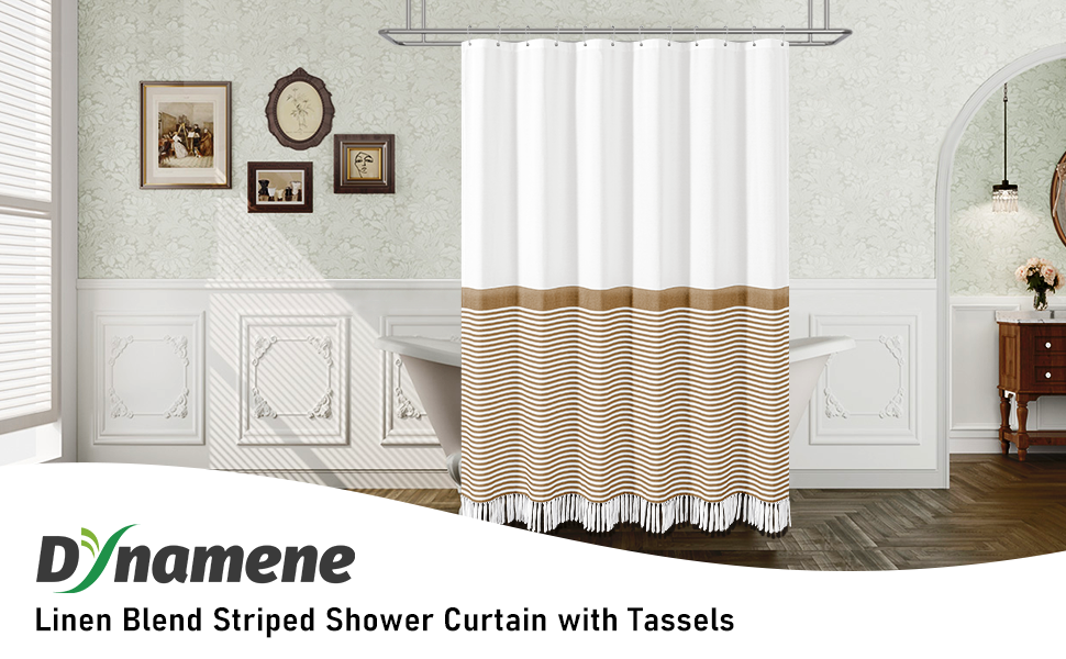 Amazon.com: Dynamene Extra Long Shower Curtains, 84 Inches Long Farmhouse Boho Striped Fabric ...