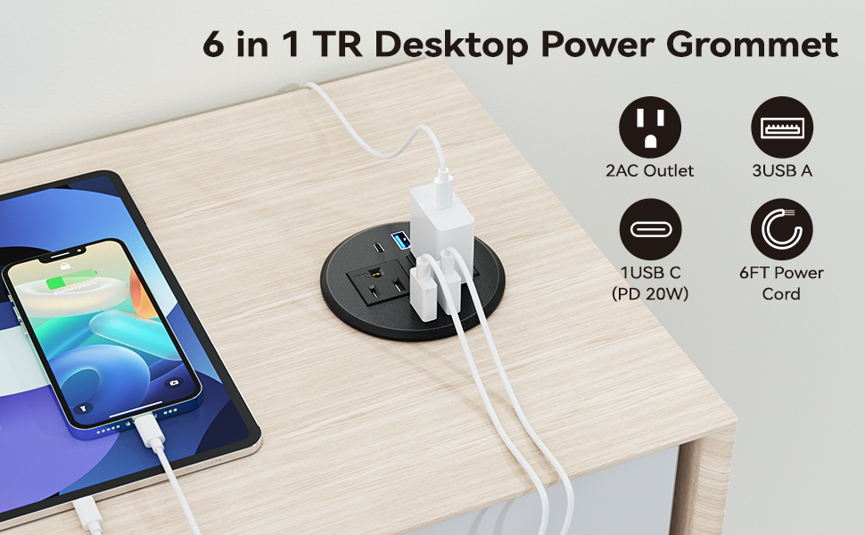 Amazon.com: Recessed Power Grommet with 20W Fast Charging USB-C Port - Flush Mount Countertop ...
