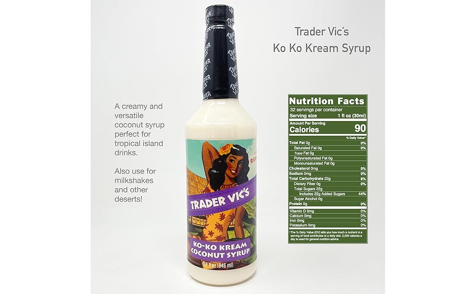 Amazon.com : Trader Vic's Premium Ko-Ko Kream Coconut Syrup, Cocktail Drink Mix, 32 Ounce Bottle ...