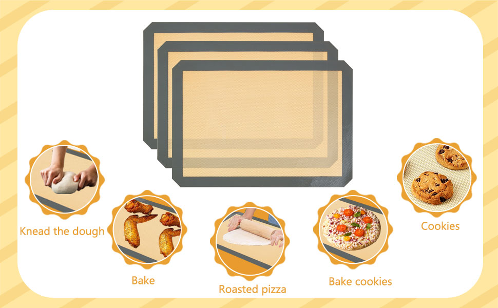 VIRAHYEM 3 Pack Silicone Baking Mat, 16.5"x11.6"(42 x 29.5 cm), BPA ...