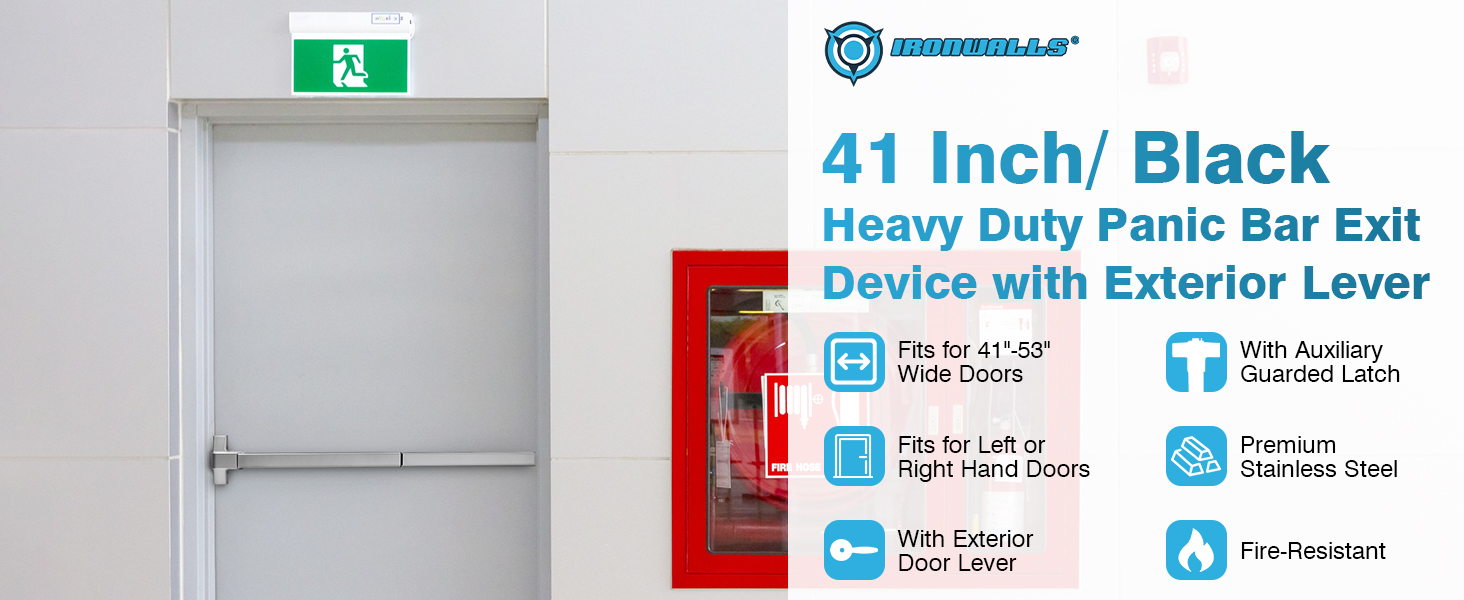 IRONWALLS Panic Bars for Exit Doors 41”, Stainless Steel Commercial Door Push Bar Panic Exit ...