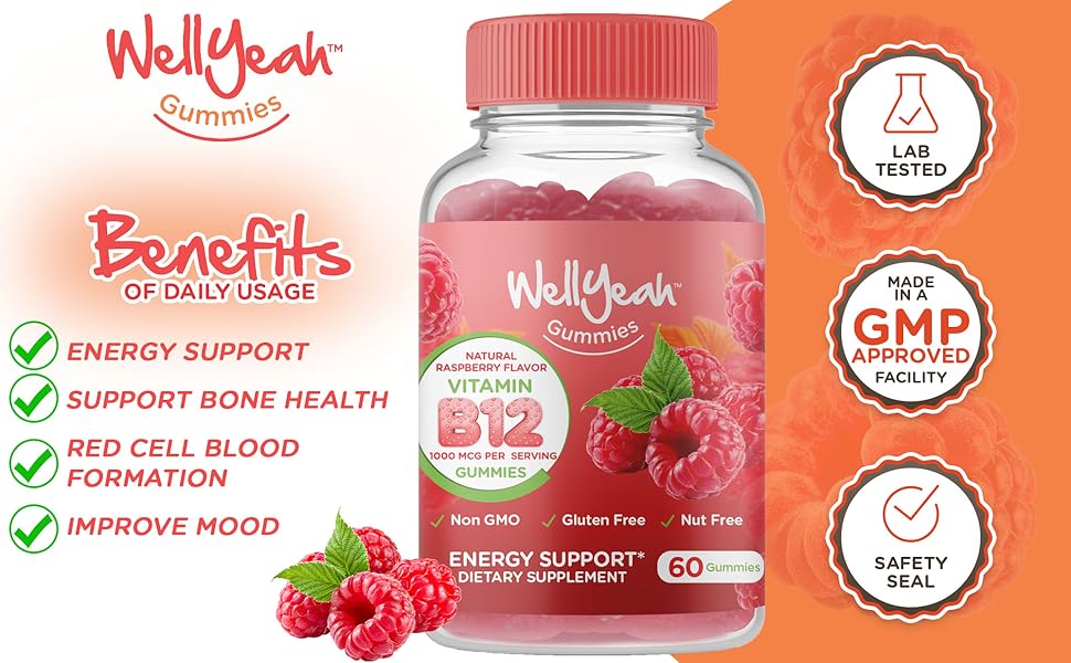 Amazon.com: WellYeah Vitamin B12 1000mcg Gummies - for Energy, Mood ...