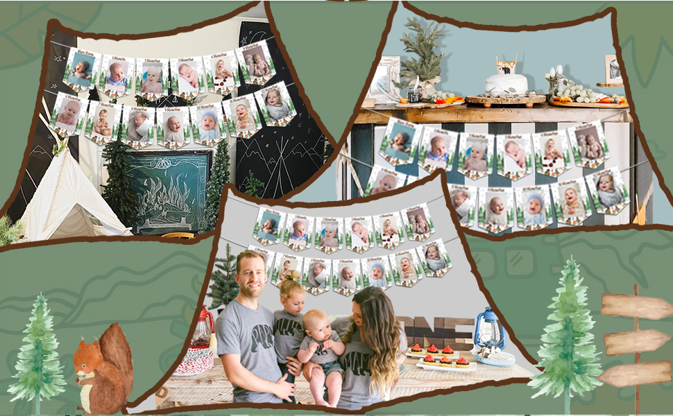 Amazon.com: One Happy Camper Photo Banner for Boys Girls 1st Forest ...
