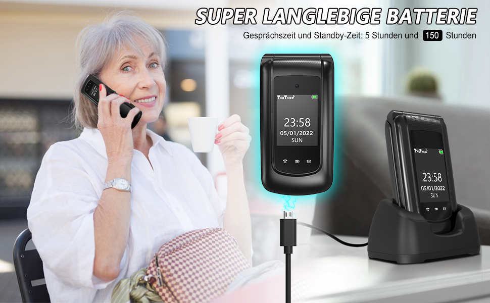 Seniorenhandy ohne Vertrag, Klapphandy Mobiltelefon mit Großen Tasten,2G Handy für Senioren mit ...