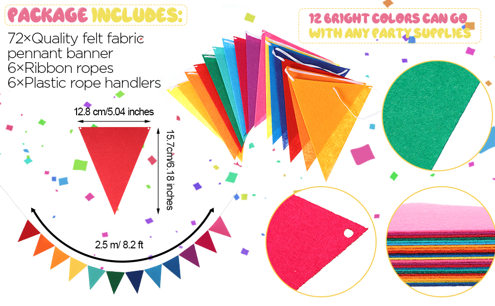 Outus 6 Sets Rainbow Pennant Banner Multicolor Felt Fabric Pennant ...