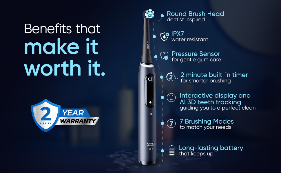 Oral-B iO9 Ultimate Electric Toothbrush, 7 Smart Modes, Pressure Sensor, Interactive Display ...