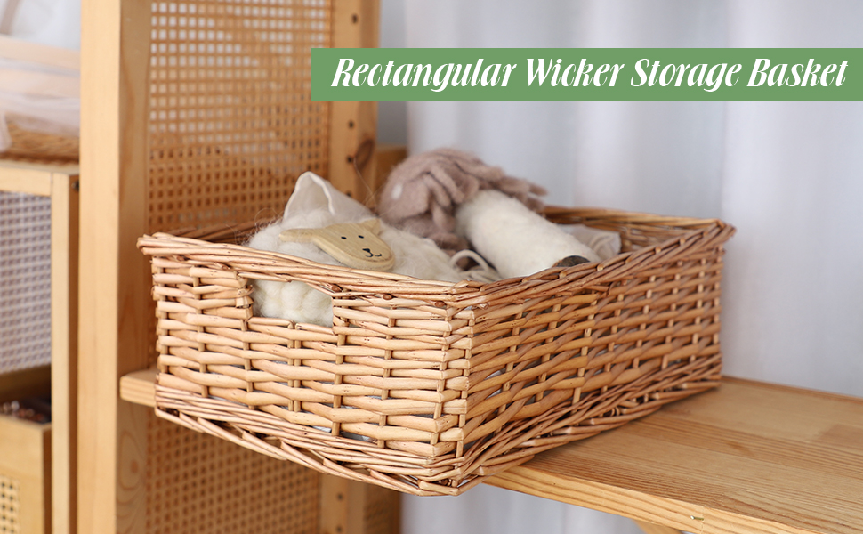 Amazon.com: YAHUAN Rectangular Wicker Storage Basket Woven Rattan ...