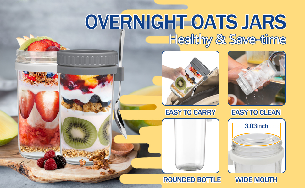 Amazon.com: Alitake Overnight Oats Container with Lid and Spoon - 21 oz Glass Overnight Oats ...