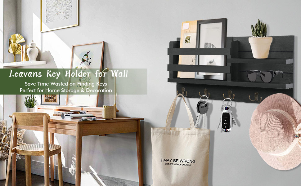 Key Holder Wall Mount, Key Rack Key Hooks for Wall, Decorative Wooden Key Hangers Wall Mounted ...