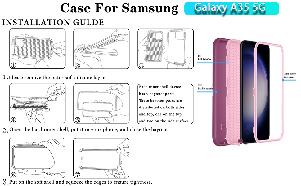 Amazon.com: Qinmay Phone Case for Samsung Galaxy A35 5G Case with HD Screen Protector, Heavy ...