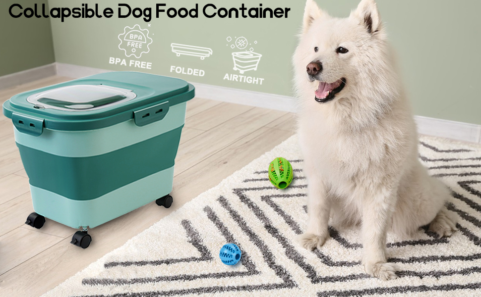 Amazon.com: LKSTK 18 LB Green Dog Food Storage Container with Rolling Wheel, Collapsible Dog ...