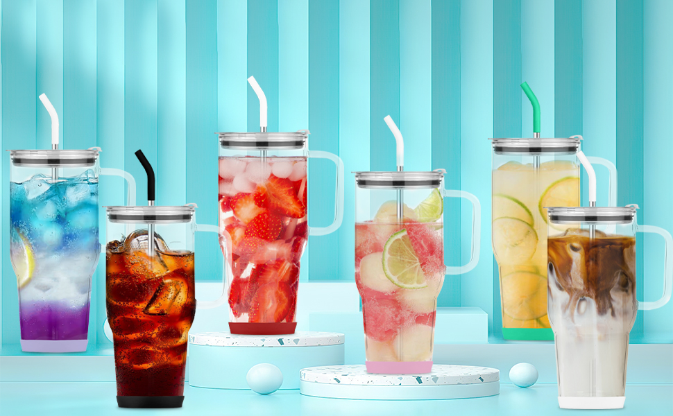 Amazon.com | AiHeart 32 oz Glass Tumbler with Straw and Bamboo Lid ...