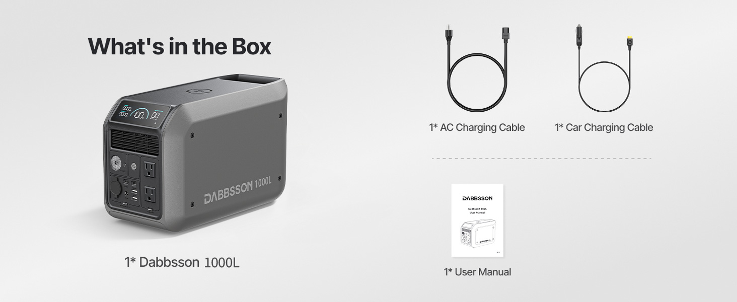 Amazon.com : Dabbsson Solar Generator 1000L, 1008Wh Semi-Solid LiFePO4, 1200W AC Output/100W USB ...