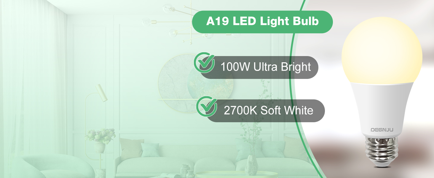 Amazon.com: DEGNJU A19 LED Light Bulbs 100W Equivalent 2700K Soft White, 1500 Lumens, E26 Base ...