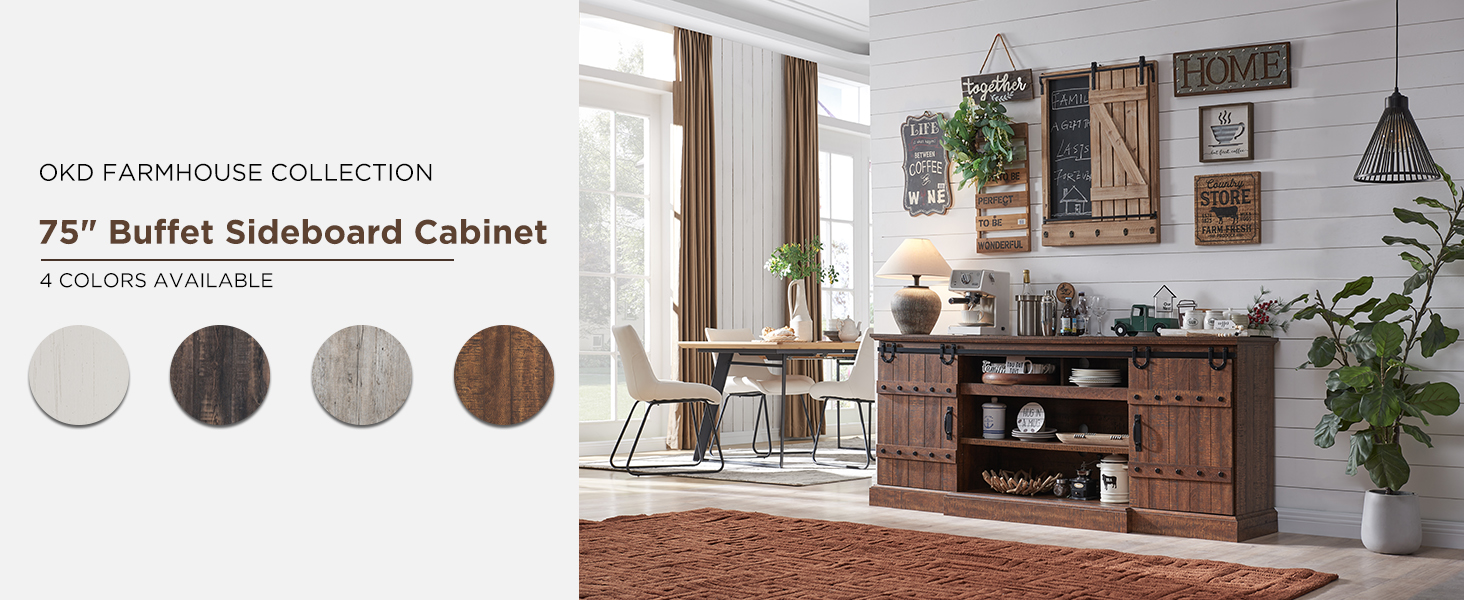 Amazon.com: OKD 75" Sideboard Buffet Cabinet with Storage, Farmhouse TV Stand w/Sliding Barn ...