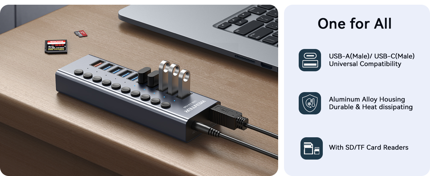 Amazon.com: WENTER Powered USB Hub 3.0 with SD/TF Card Reader, Aluminum ...