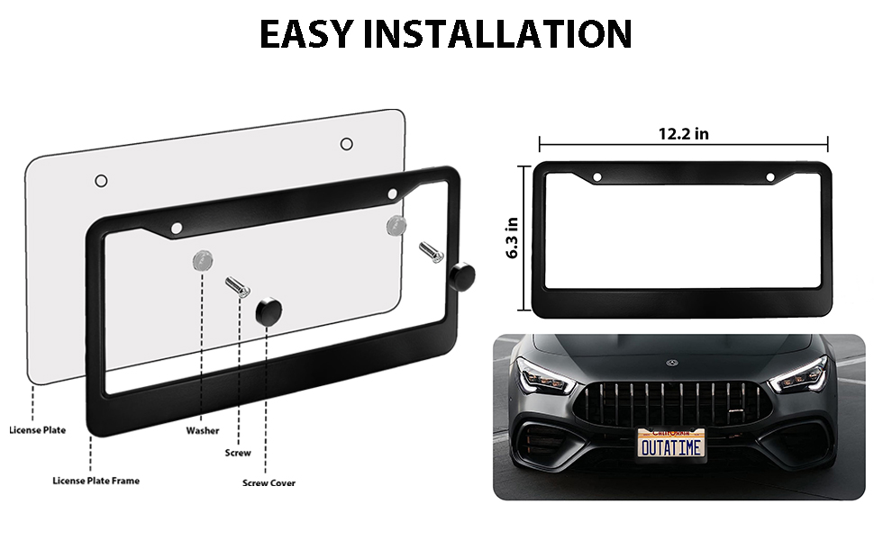 Amazon.com: Black 2 Pack License Plate Frame for Car Metal Aluminum Rust-Proof License Plate ...