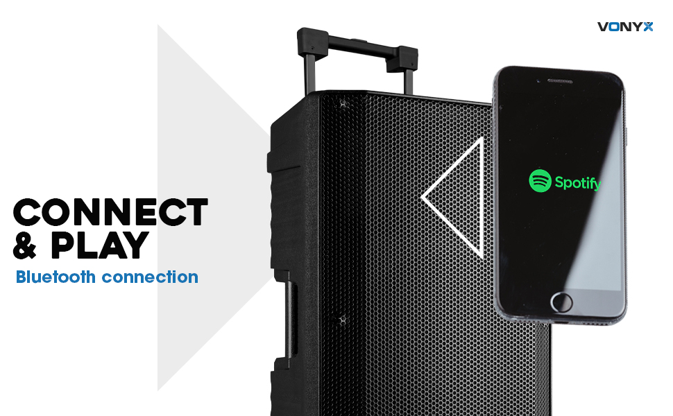 VONYX VSA700-BP 15" Portable PA Active Speaker System, Big Bluetooth Speaker with Battery ...