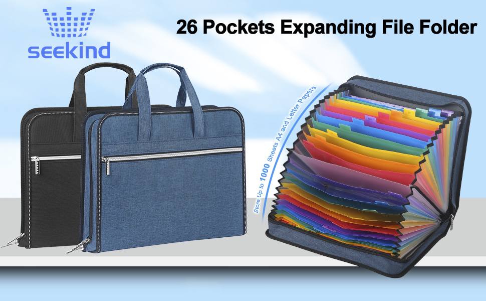 Amazon.com : SEEKIND Accordian File Organizer with Handle,26 Pockets Expanding File Folder ...