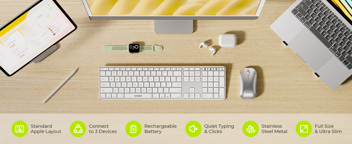 Amazon.com: seenda Bluetooth Keyboard and Mouse for Mac, COS500 Multi ...