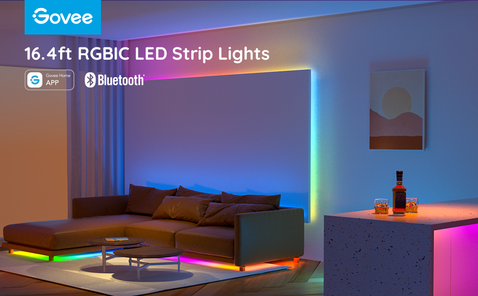 Govee LED Strip Lights RGBIC, 16.4ft Bluetooth Color Changing LED ...
