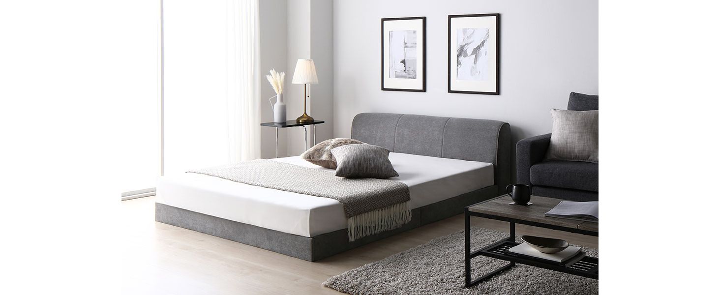 Amazon｜RASIK ベッド ダブル フレームのみ ベージュ ファブリック ロータイプ 布張り すのこ 背もたれ お客様組立 SOFREE ソフリー｜ベッドフレーム オンライン通販