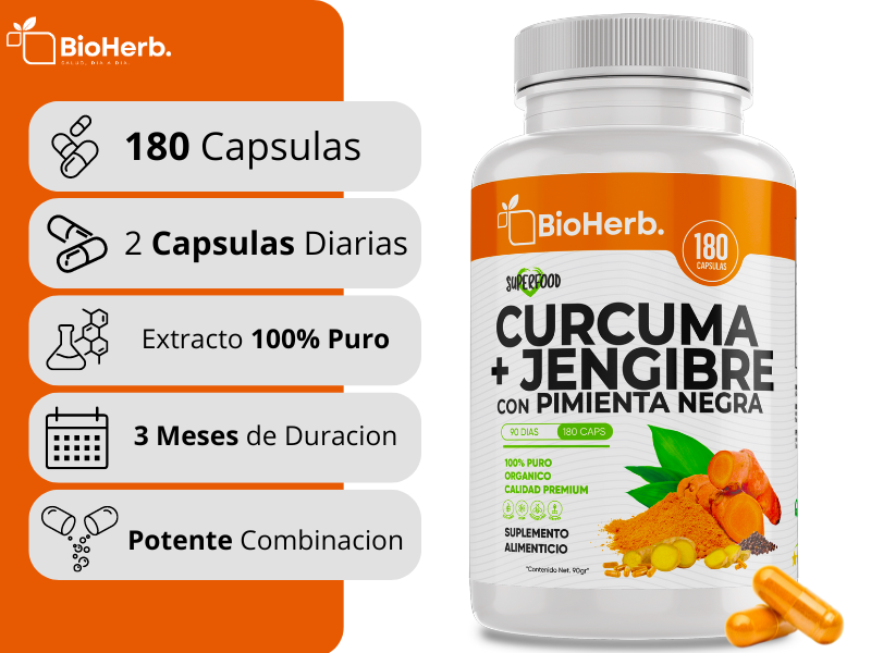 BioHerb. Cúrcuma y Jengibre + Pimienta Negra (180 Cápsulas Para 90 Días) - | Articulaciones y ...