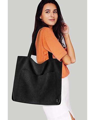 Prite Corduroy Tote Bag for Women Large Shoulder Bag with Zipper and Pockets for College School ...