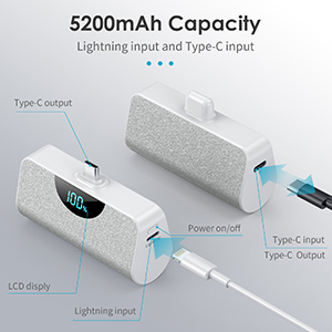 Amazon.com: [2 Pack] Mini Portable Charger USB-C Power Bank 5200mAh,LCD Display 15W PD Fast ...