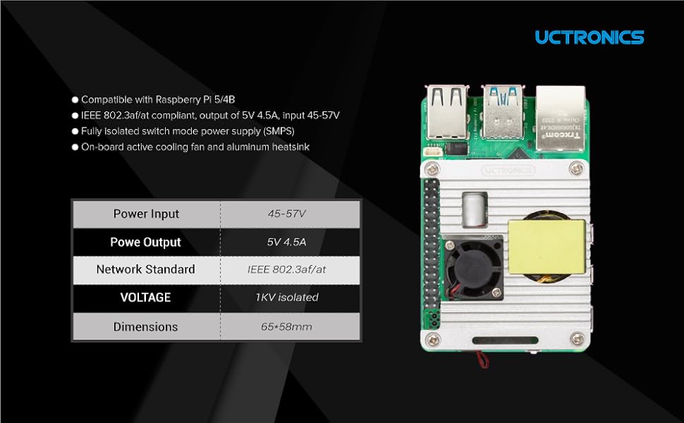 Amazon.com: UCTRONICS PoE Hat for Raspberry Pi 5, Power Over Ethernet ...