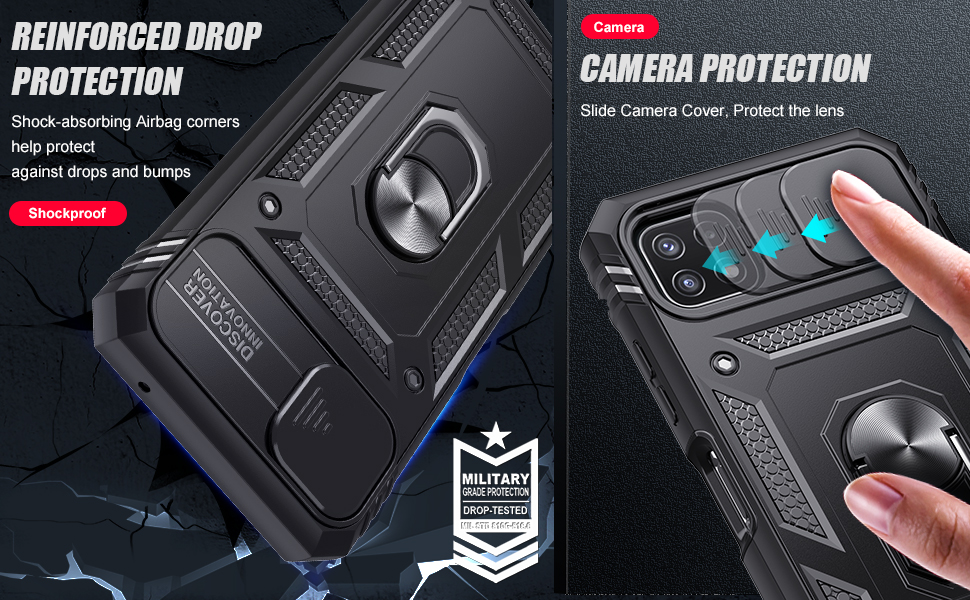 LeYi Samsung A22 5G Case Camera Cover Slider and 2 Tempered Glass Screen Protector, Ring Holder ...