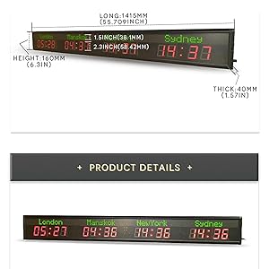 Amazon.com: World Time Zones Clock, LED Digital Full Color Multiple ...