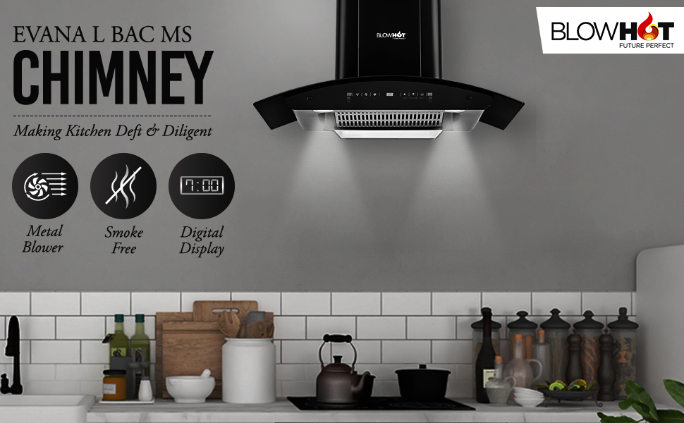 BLOWHOT Evana 90 Cm chimney with POWERFUL SUCTION of 1300 M3/H for all modular kitchens, with ...