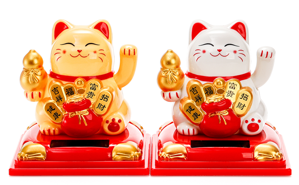 Cididu 2 Pack Solar Waving Cat, Small Lucky Cat Waving Arm Solar Powered, Stackable Good Luck ...