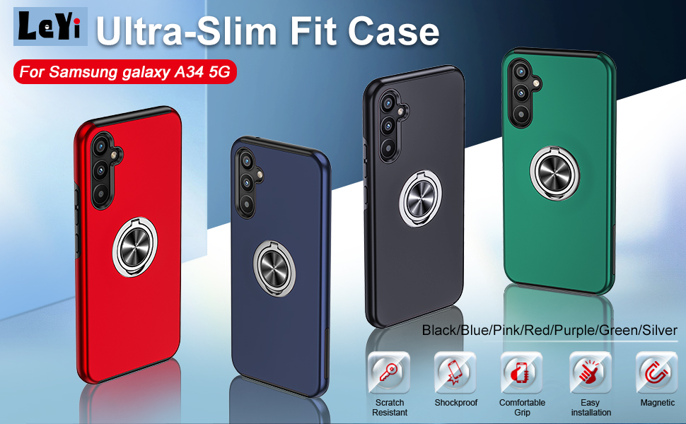 LeYi for Samsung Galaxy A34 5g Case with 2 Tempered Glass Screen Protector & 2 Camera Lens ...