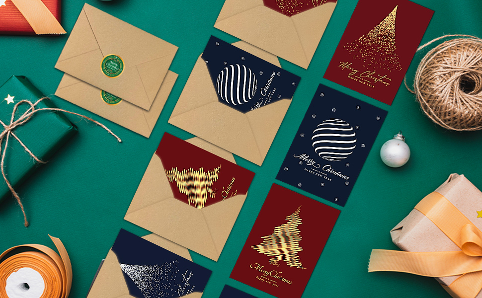 Amazon.com : 24PCS Christmas Greeting Cards, Foil Merry Christmas Cards ...