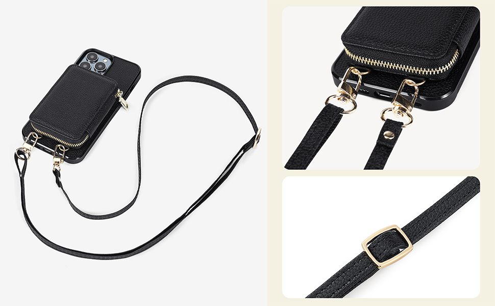 Amazon.com: KelaSip Wallet Case Black Compatible with iPhone 16 | Crossbody, Zipper Phone Case ...